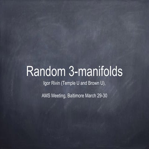 Random 3-manifolds | PPT