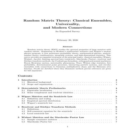 Random Matrix Theory: Classical Ensembles, Universality, and Modern ...