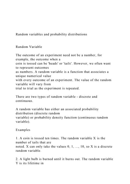Random Variable (Discrete and Continuous) | PDF