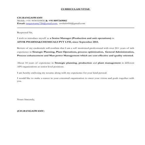 CV for Senior Production Manager | PDF