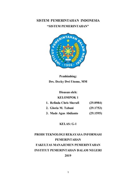 Rangkuman Sistem Pemerintahan Indonesia Kel 1 Pdf
