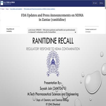 Ranitidine Recall:- Regulatory Response to NDMA Contamination | PPTX