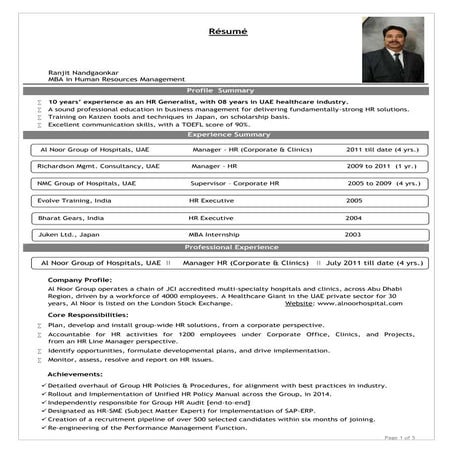 Ranjit cv healthcare hr | DOC