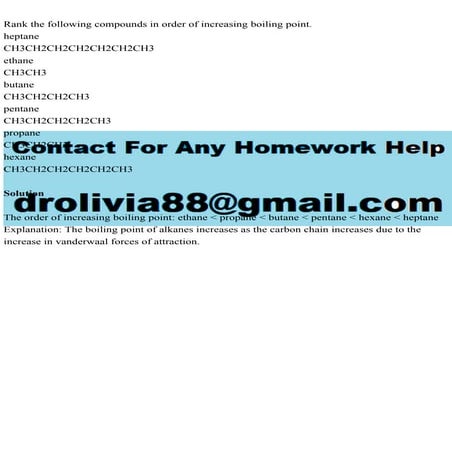 Rank the following compounds in order of increasing boiling point..pdf | Chemistry | Science