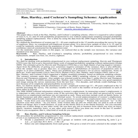 Rao, hartley, and cochran’s sampling scheme application | PDF