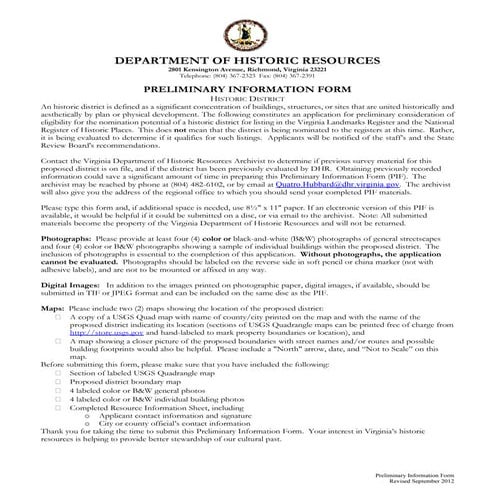 Rapidan Preliminary Information Form | PDF