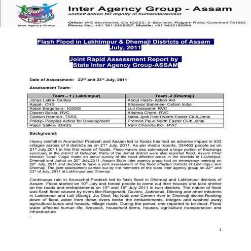 Rapid Assessment Report Assam Flood July 11 | DOC