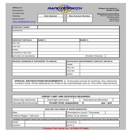 Rapid despatch courier account form | PDF | Logistics | Business