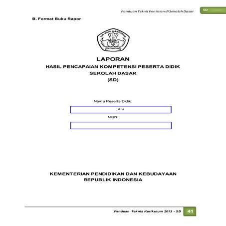 Raport SD Kurikulum 2013 final versi dirjen | DOCX