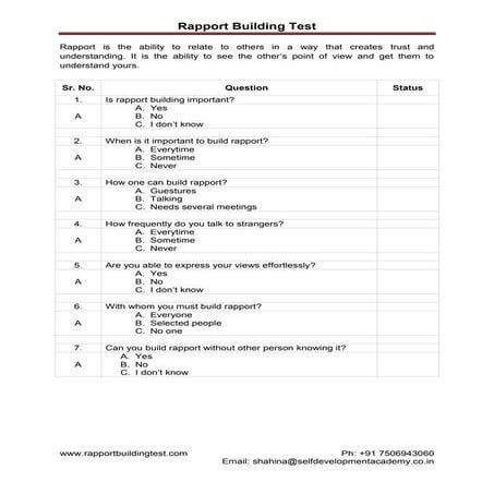 Rapport building test | PDF