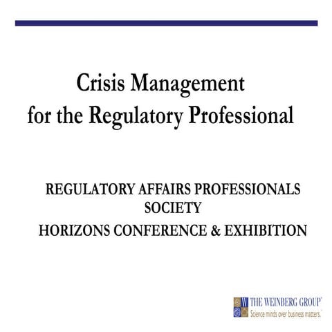 Crisis Management for the Regulatory Professional | PDF