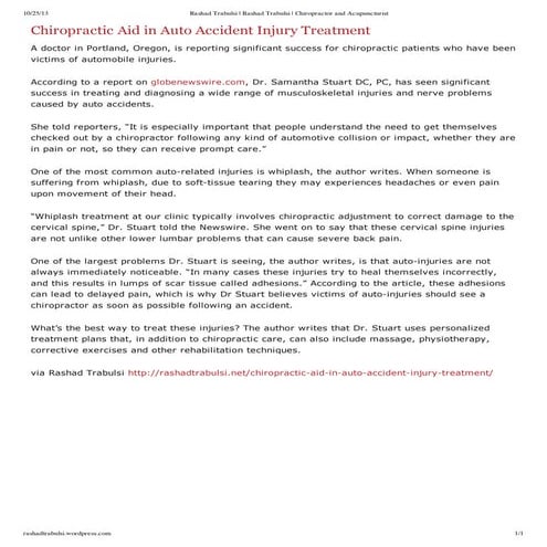 Chiropractic Aid in Auto Accident Injury Treatment | PDF