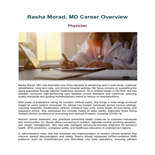 Rasha Morad, MD Career Overview | PDF