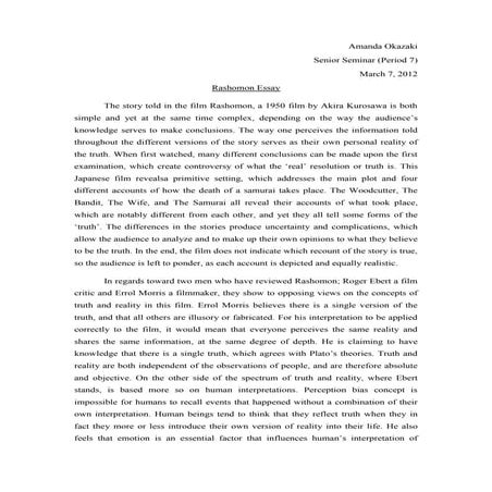 Rashomon final essay | DOCX
