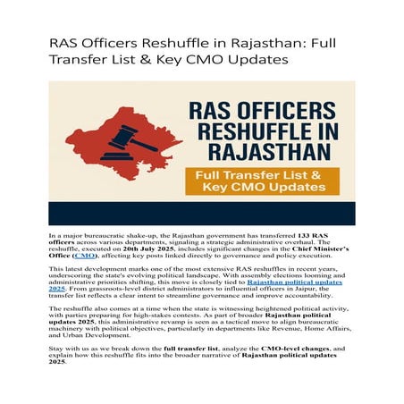 RAS Officers Reshuffle in Rajasthan- Full Transfer List & Key CMO ...