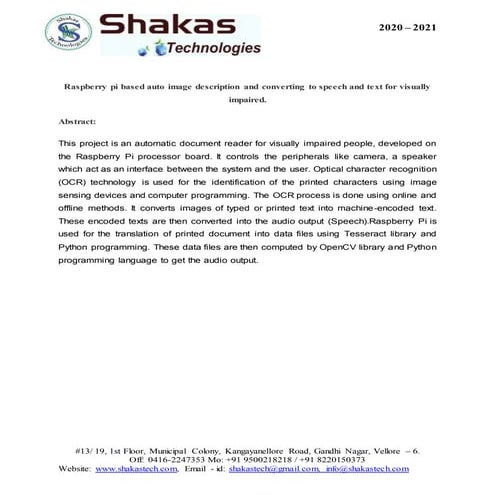 Raspberry pi based auto image description and converting to speech and text for visually ...