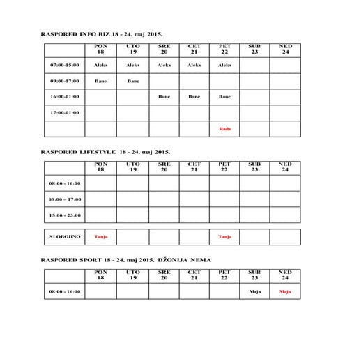 Raspored ceo maj 18 | PDF