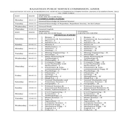 RAS 2012 MAINS TIME TABLE | PDF