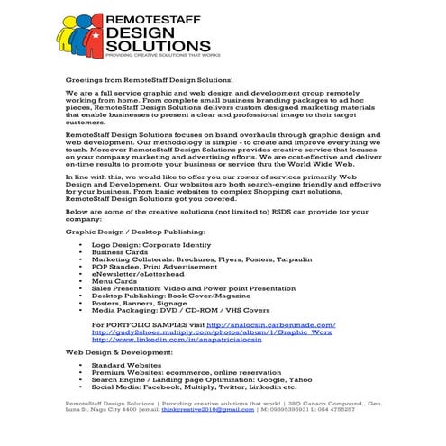 RSDS Web Design Rate card | PDF