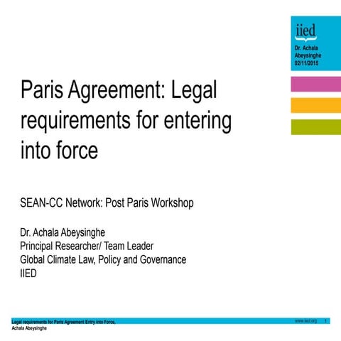 Paris Agreement: legal requirements for entering into force | PPT