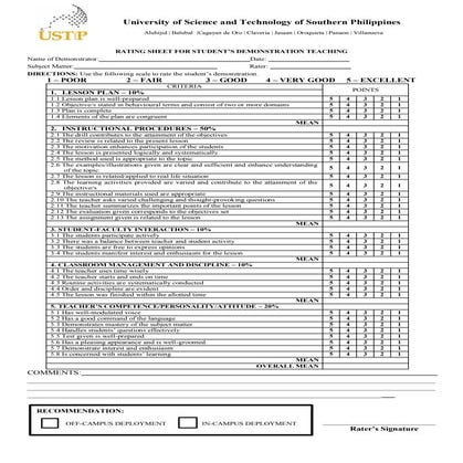 Teaching demonstration evaluation form | DOCX