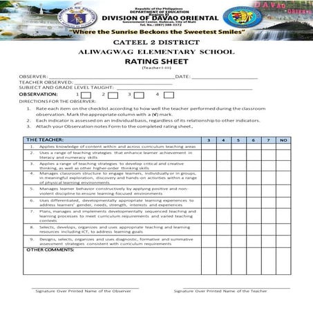 Rating sheet for teachers | PDF