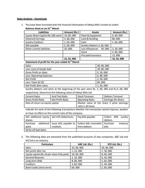 Ratio analysis question | DOC | Stocks and Bonds | Personal Investing