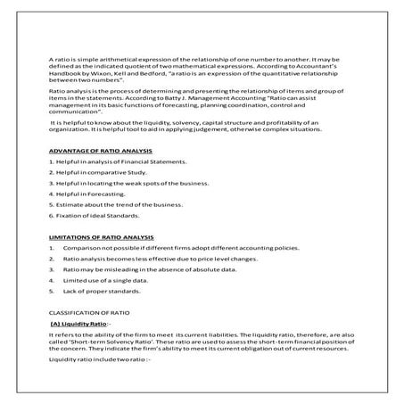 Ratio analysis case study | DOCX