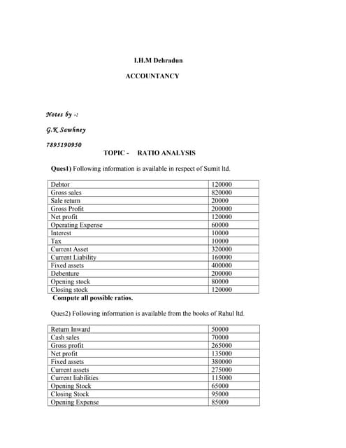 Ratio analysis -_numericals | DOCX
