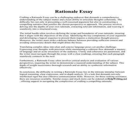 Rationale Essay. Essay - Rationale - Rationale Before Health and ...