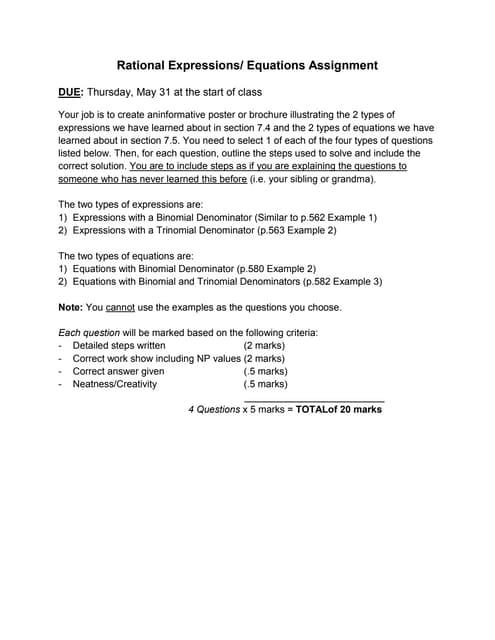 Rational expressions equations assignment | PDF Rational expressions equations assignment | PDF