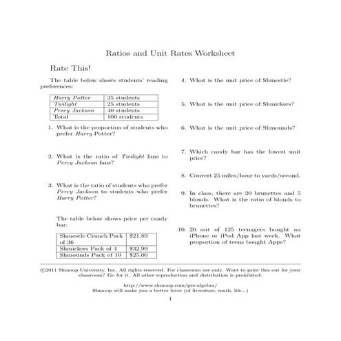Ratios and-unit-rates-questions | PDF