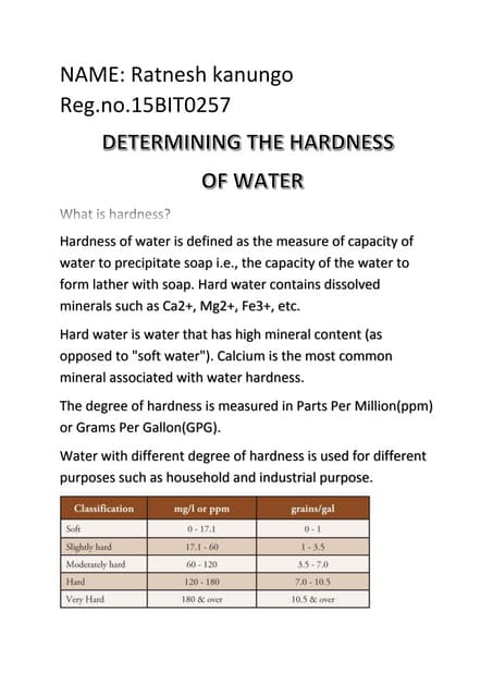 Lab5 determination of hardness of water | PDF | Chemistry | Science