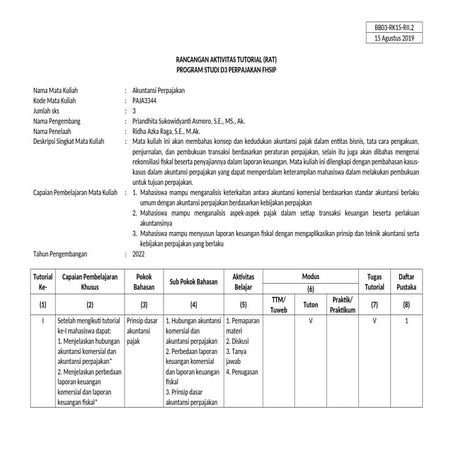 Rancangan Aktivitas Tutorial Perpajakan UT | PPT