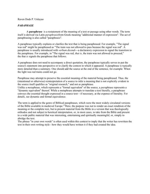 Paraphrasing - EAPP | POTX