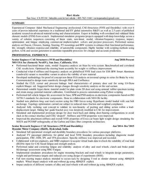 Experienced cae (FEA) Engineer Resume | DOCX