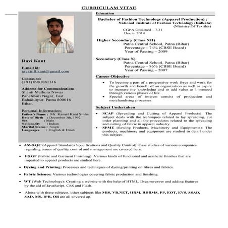 Ravi kant cv | DOC | Apparel Industry | Industries