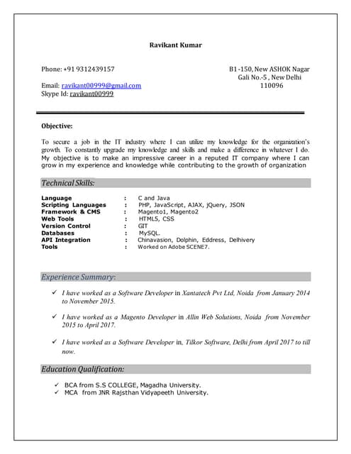 Ravi Kant Kumar Resume | PDF