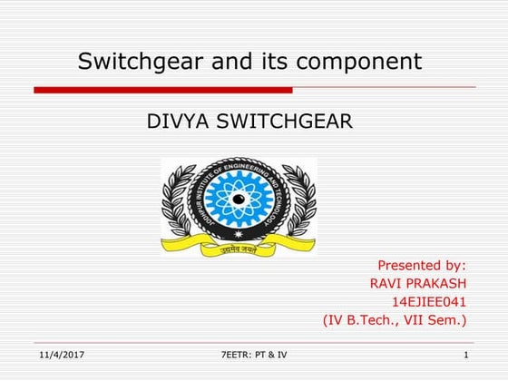 Switchgear and protection lecture 1 | PPTX