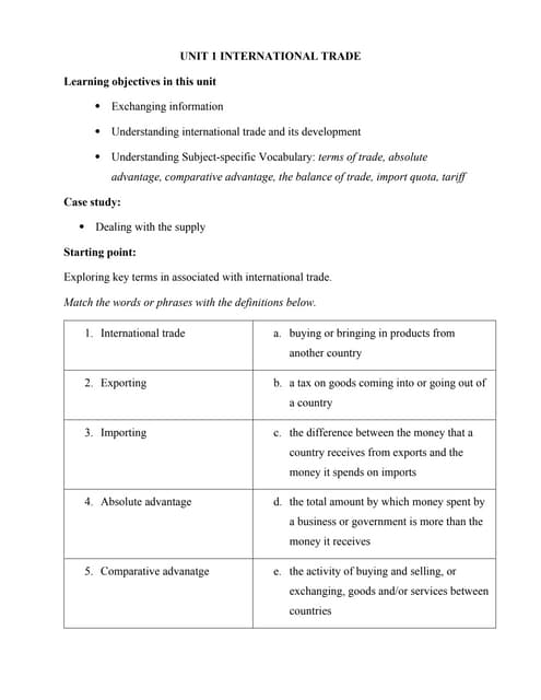 International trade vocabulary matching | PDF | Currencies | Economy