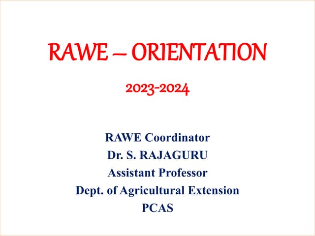 Rural Agricultural Work Experience and Agro-industrial Attachment (RAWE ...