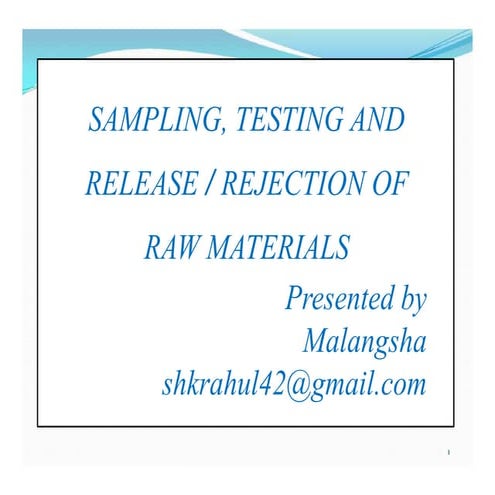 Pharmaceuticals Sampling plans and techniques | PPTX