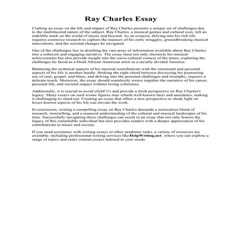 Ray Charles Essay. Ray Charles - Biography Poster Teaching Resources | PDF