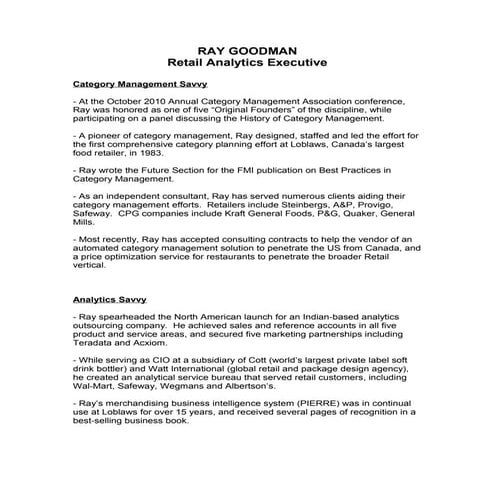 Ray goodman overview | DOC | Retail Industry | Industries