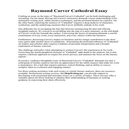 Raymond Carver Cathedral Essay. Cathedral by Raymond Carver Essay ...