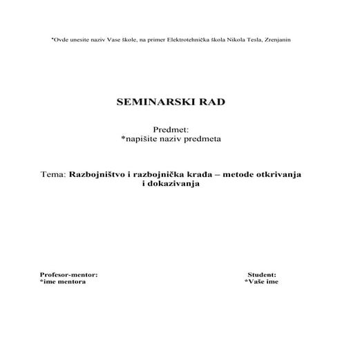 Razbojnistvo i razbojnicka kradja metode otkrivanja i dokazivanja | DOC