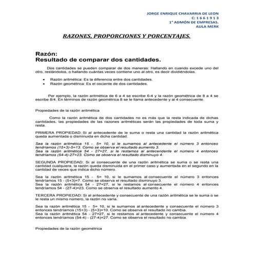 Razones, proporciones y porcentajes. | DOC