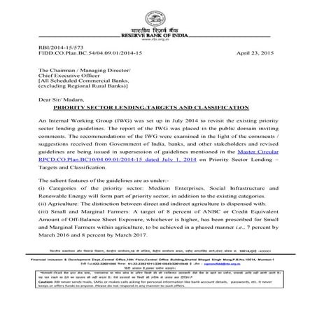 RBI notification of Priority Sector Lending | PDF