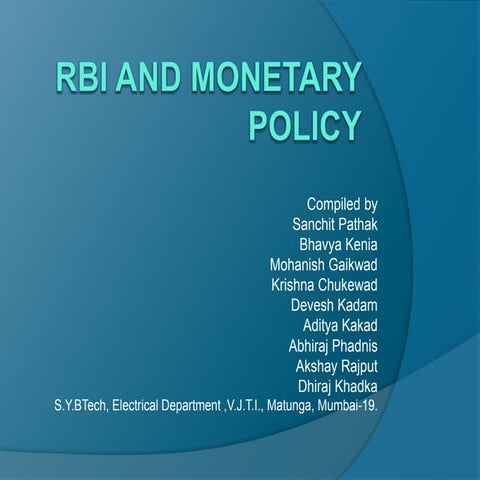 Rbi and monetary policy final | PPTX