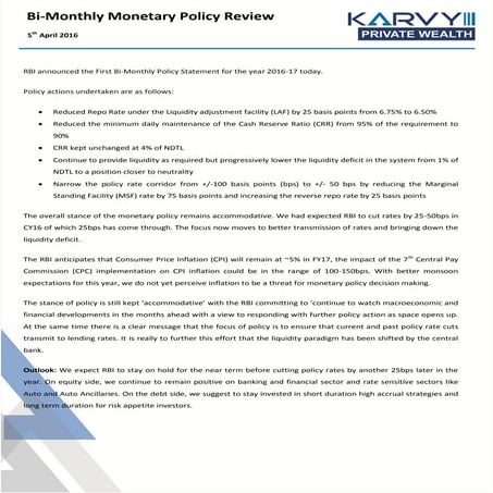RBI Monetary Policy Review - April 2016 | PDF | Stocks and Bonds ...